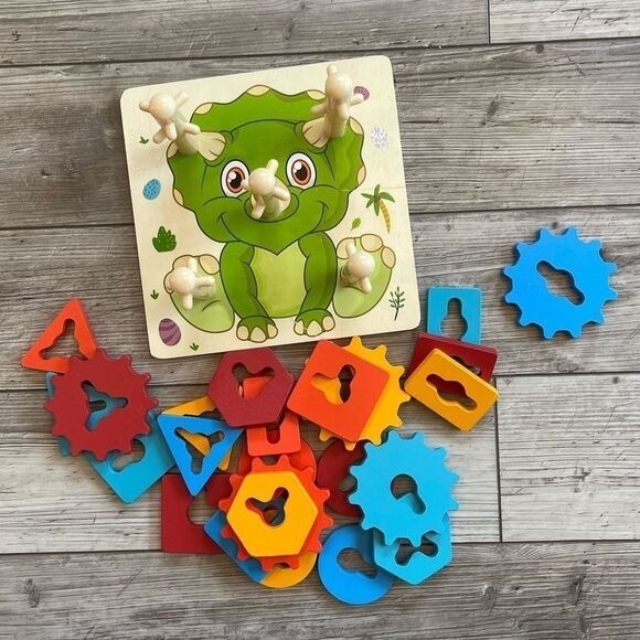 Toys | Dinosaur Wooden Sorting Stacking Puzzle Toy | Poshmark